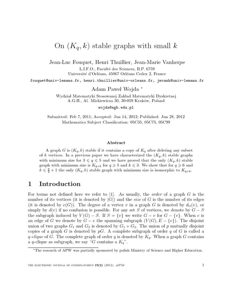 (Kq, k) Stable Graphs Analysis | PDF | Vertex (Graph Theory) | Mathematics