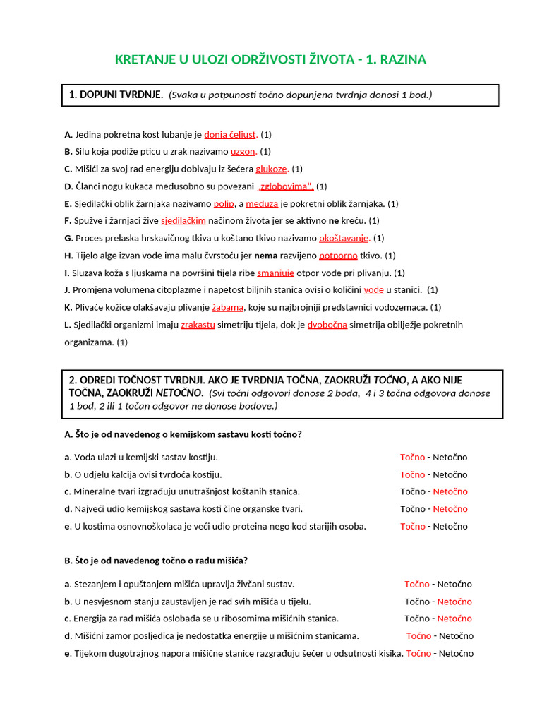 Odgovori Na Pitanja - Kretanje U Ulozi Održivosti Života | PDF