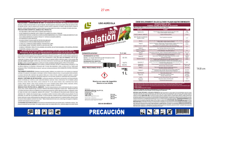 Insecticida Malatión 1000: Uso y Precauciones | PDF | Agua | Residuos