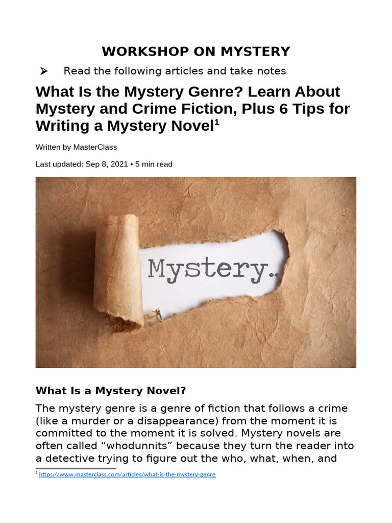 WORKSHOP ON MYSTERY | PDF | Mystery Fiction | Detective Fiction
