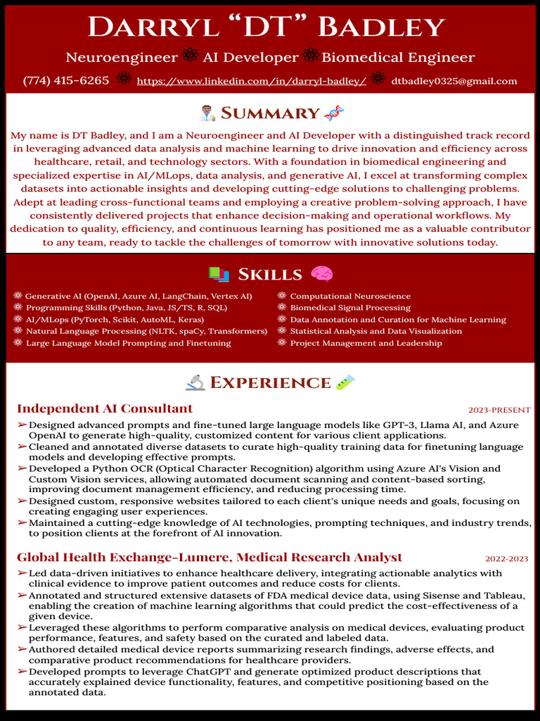Darryl DT Badley - Professional Resume | PDF | Machine Learning ...