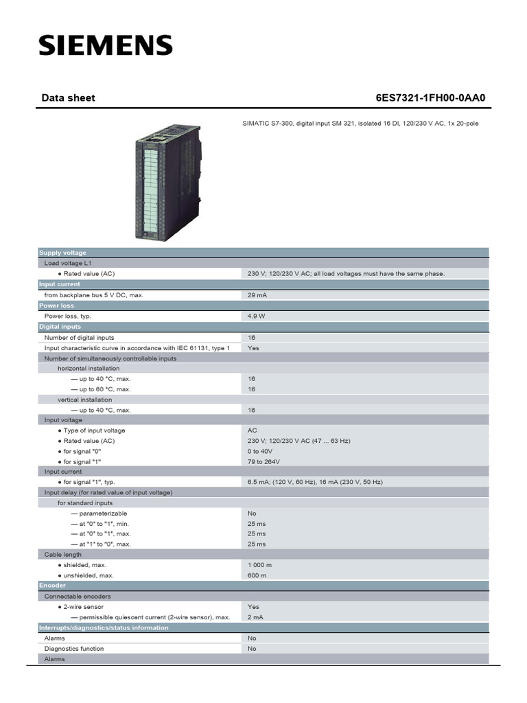 6ES73211FH000AA0 Datasheet en | PDF | Alternating Current | Electrical ...