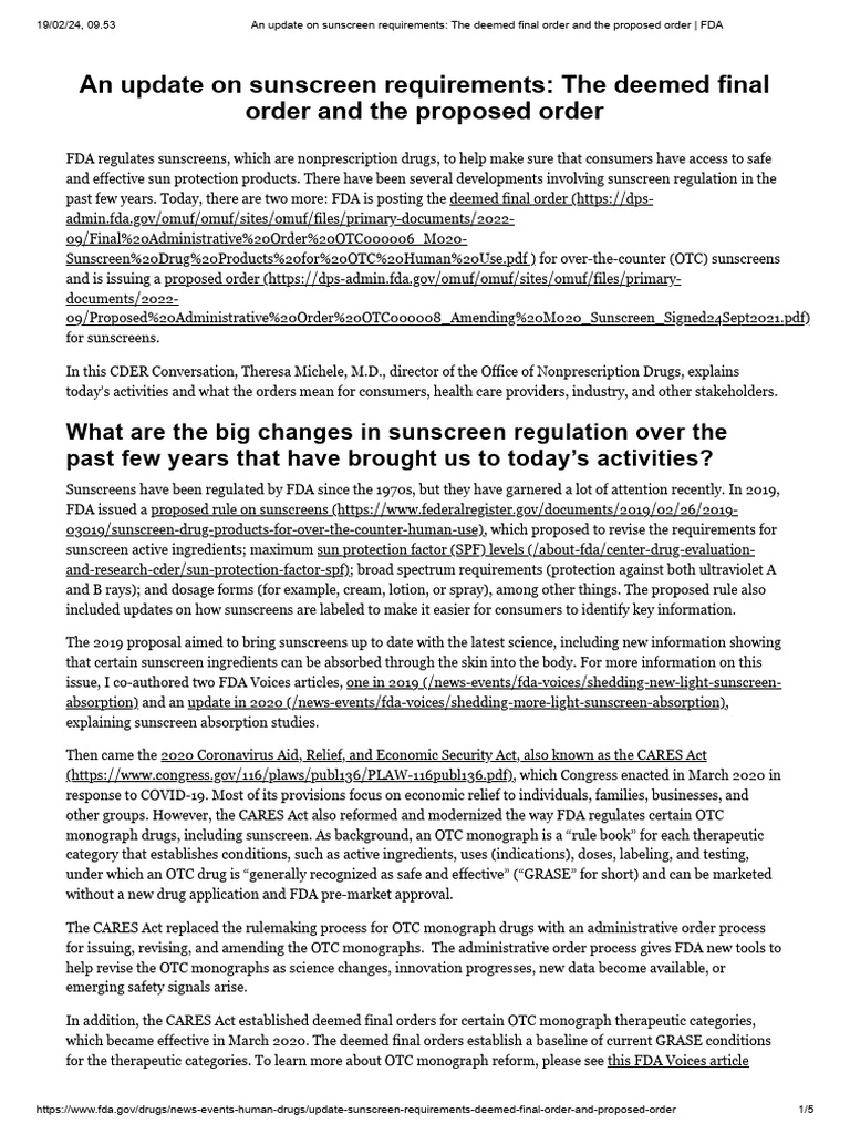 An Update On Sunscreen Requirements - The Deemed Final Order and The ...