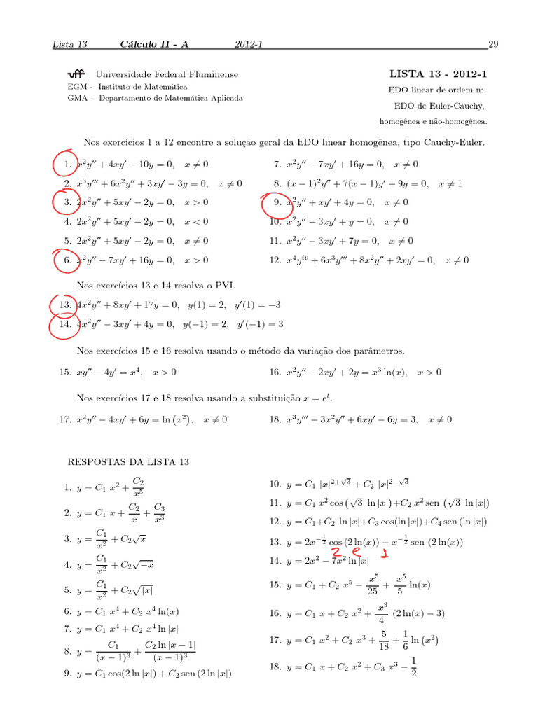 EDOs: Lista de Ejercicios y Soluciones | PDF | Matemáticas