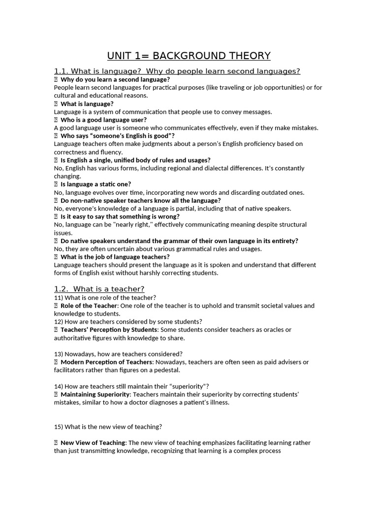 Unit 1- Background Theory | PDF | Second Language | Teachers