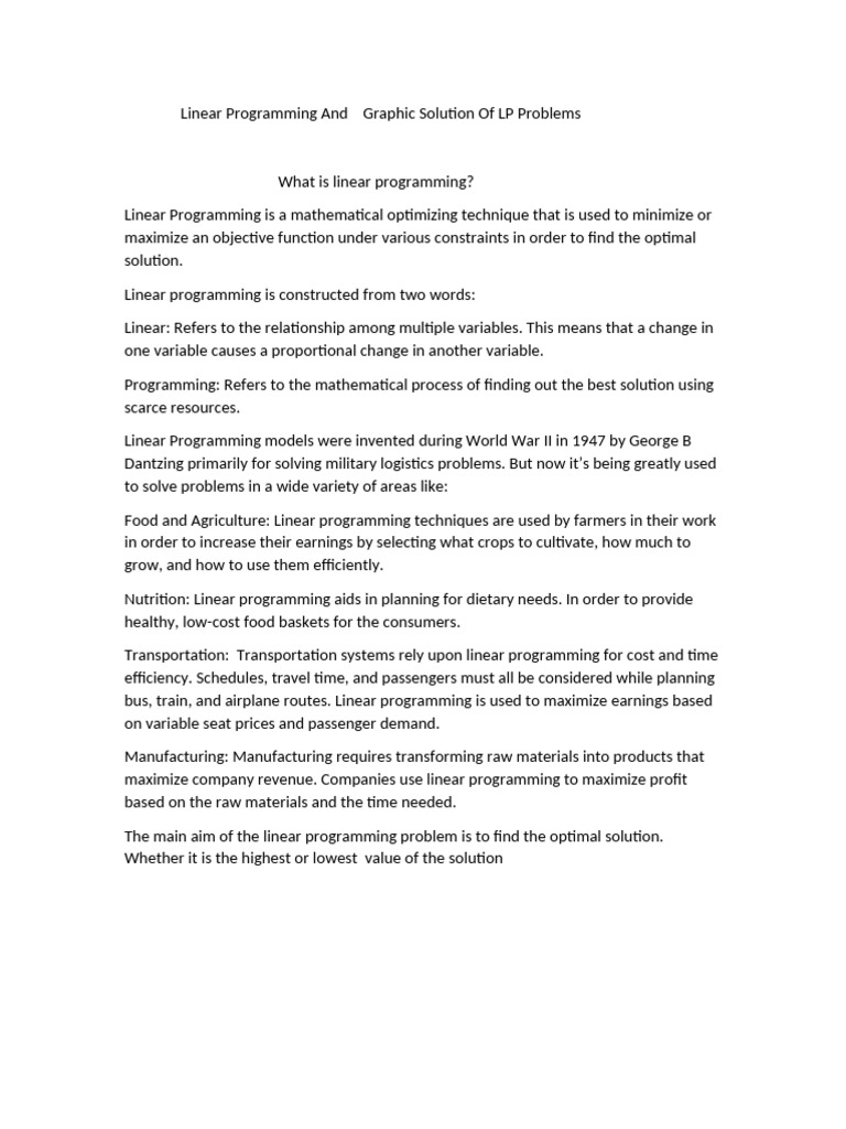 Linear Programming And Graphic Solution Of Lp Problems Pdf Linear Programming Mathematical