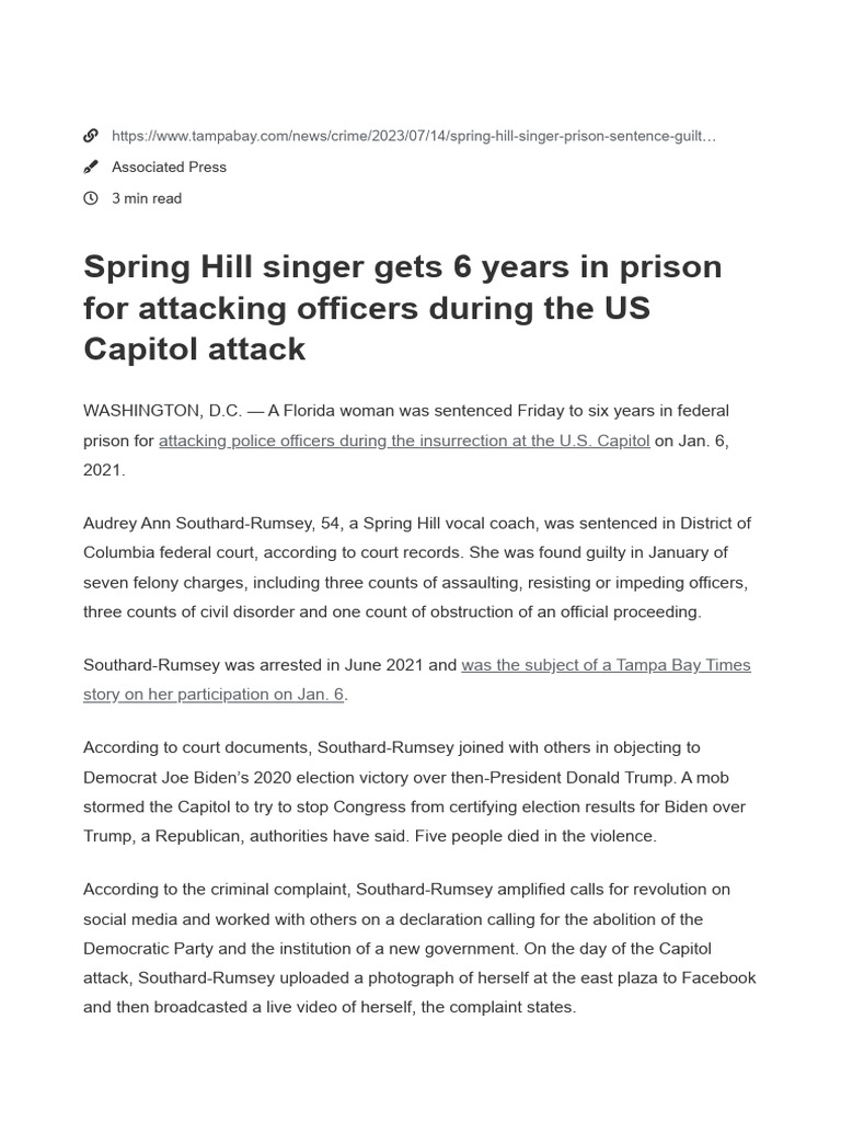 Spring Hill Singer Gets 6 Years in Prison For Attacking Officers During ...
