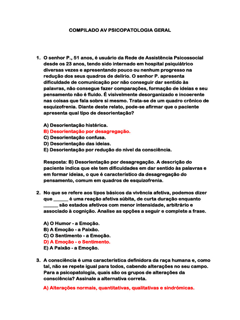 Psicopatologia: Questões e Respostas Essenciais | PDF | Suicídio | Psicologia