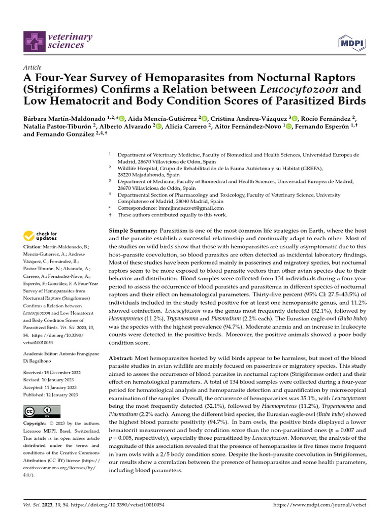 2023 - A Four-Year Survey of Hemoparasites From Nocturnal Raptors ...