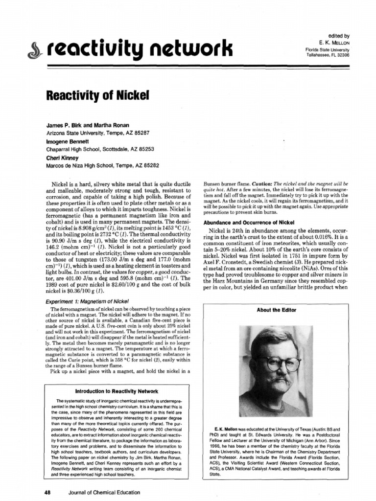 Reactivity of Nickel | PDF | Nickel | Iron