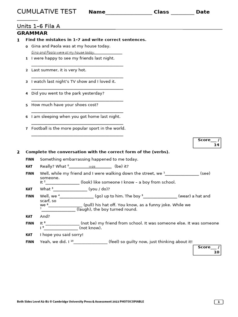 Cumulative English Test: Units 1-6 | PDF | Qi | Feng Shui