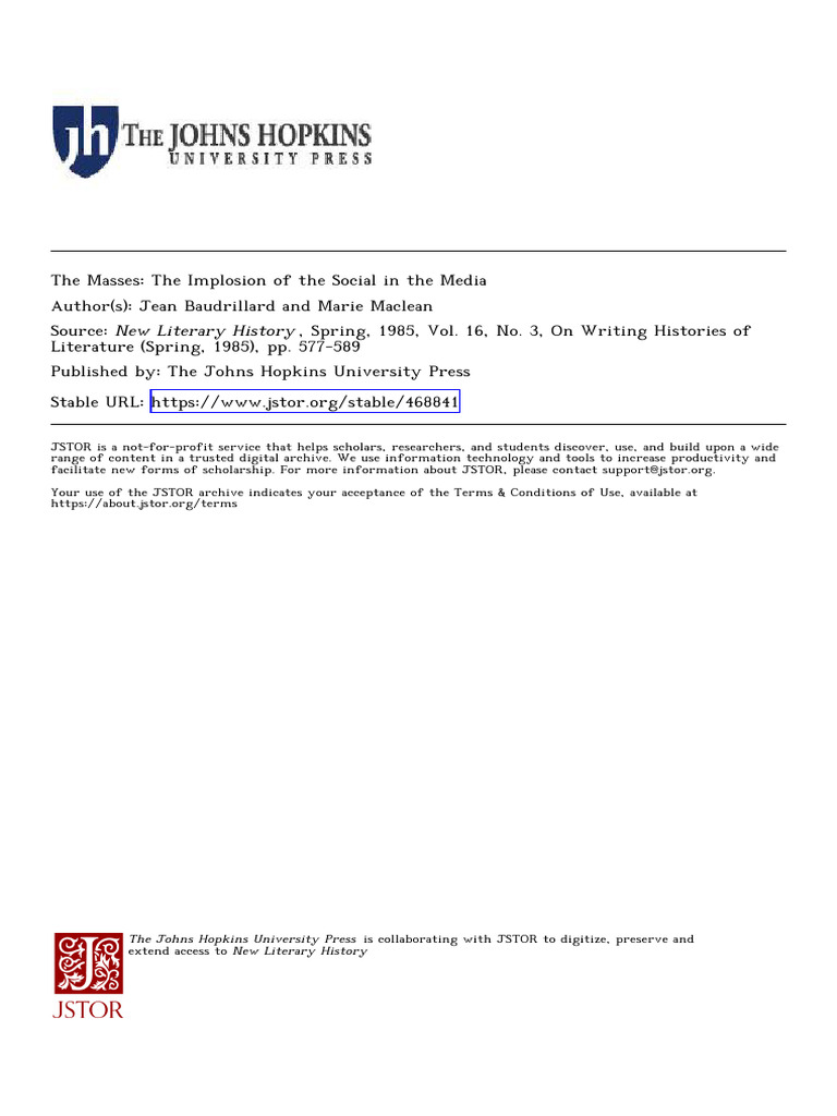 Baudrillard - The Masses | PDF | Information | Age Of Enlightenment
