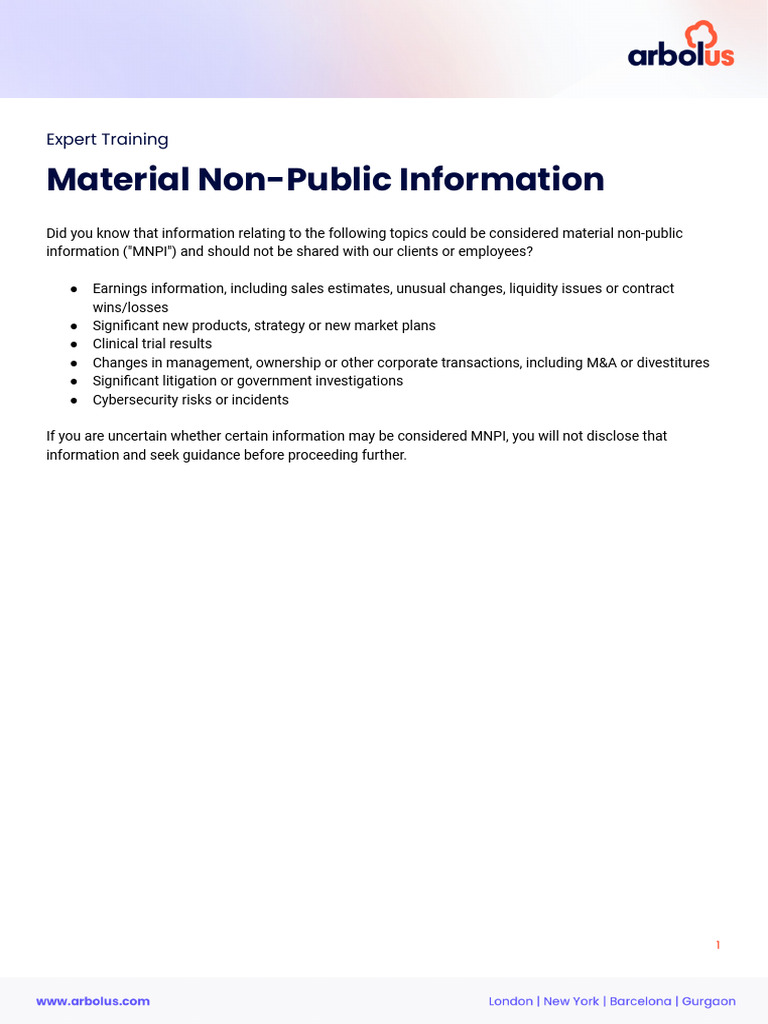 Understanding Material Non-Public Information | PDF