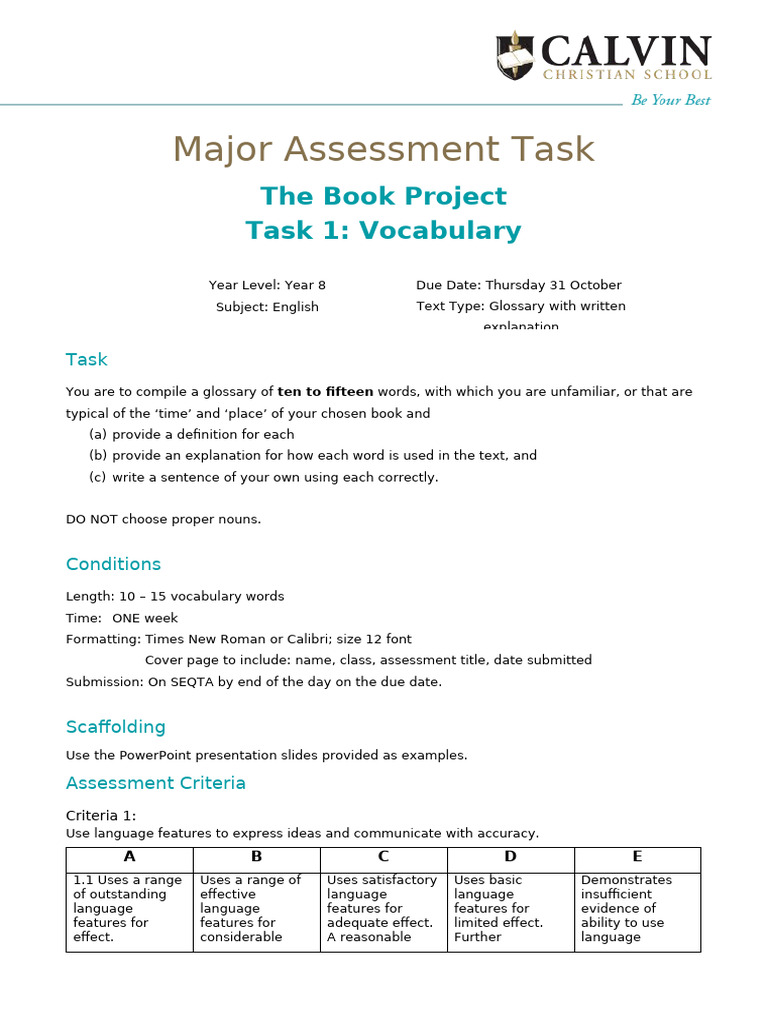 Book Project Task 1 - Vocabulary | PDF | Vocabulary | Accuracy And Precision