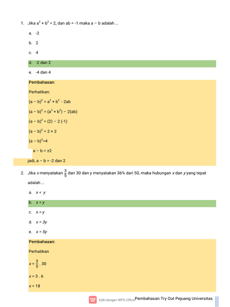 Pembahasan Try Out | PDF