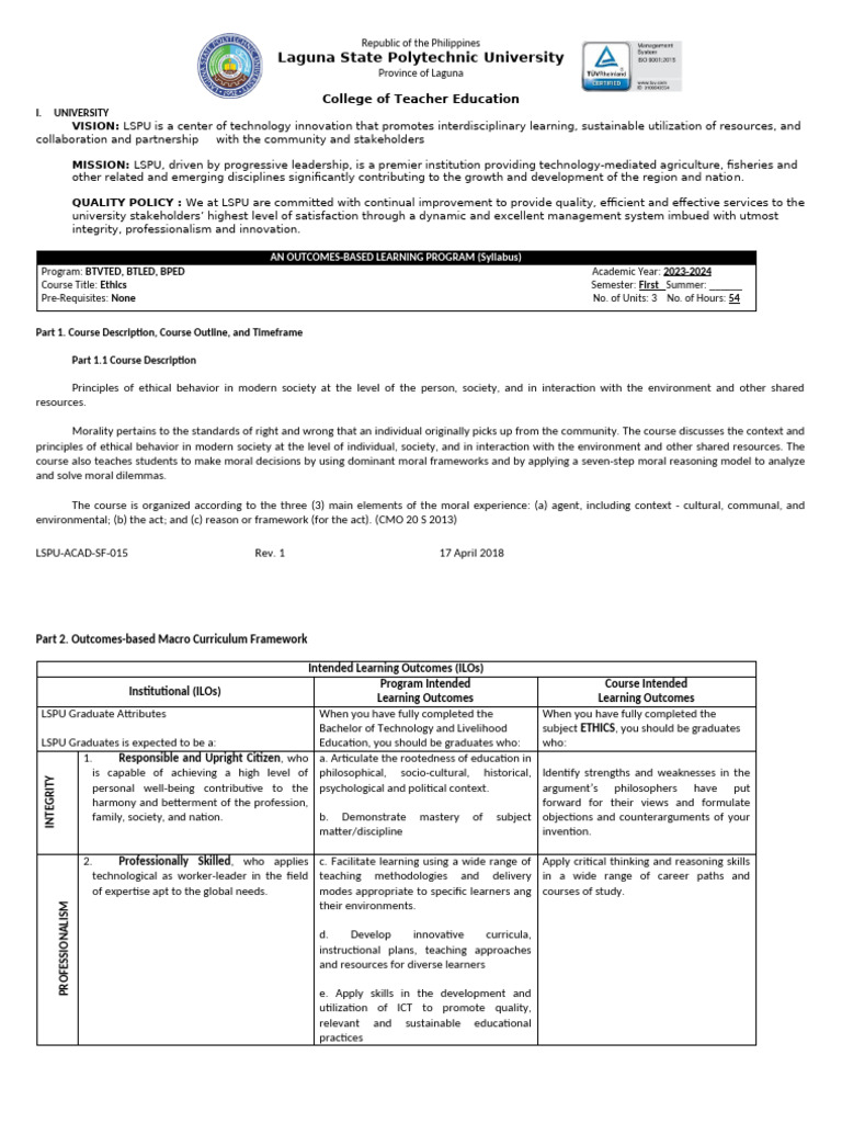 Bsed Gec 108 Course Syllabus | PDF | Learning | Curriculum