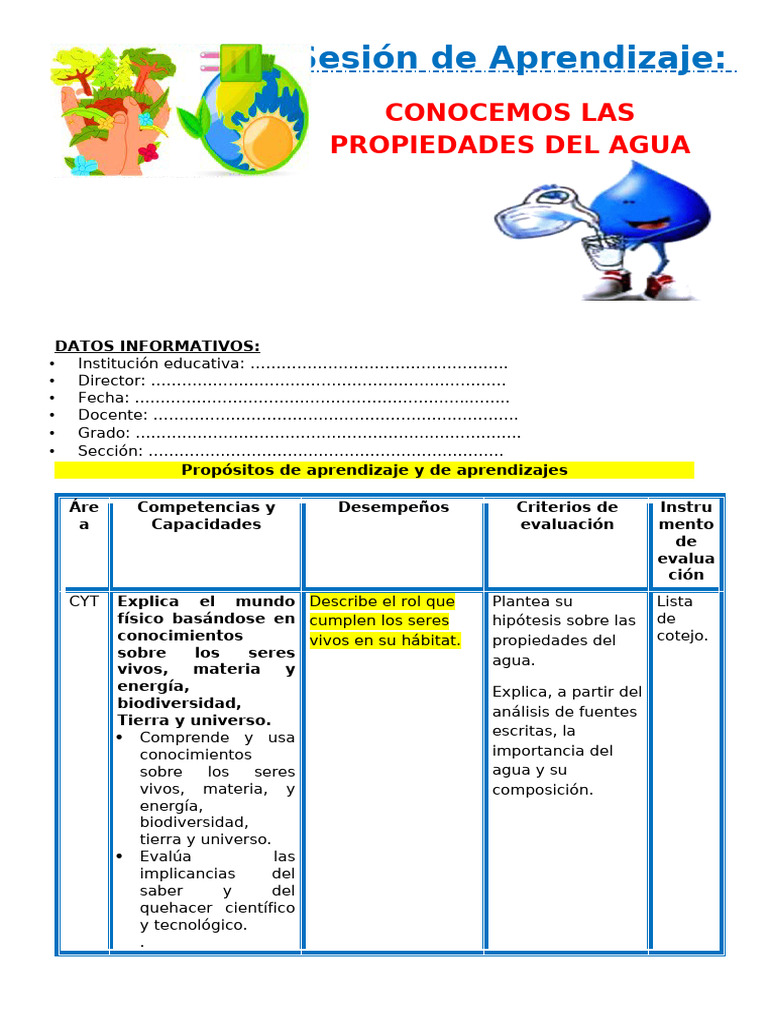 4° Sesión Día 2 Cyt Conocemos Las Propiedades Del Agua | PDF | Agua | Vapor de agua