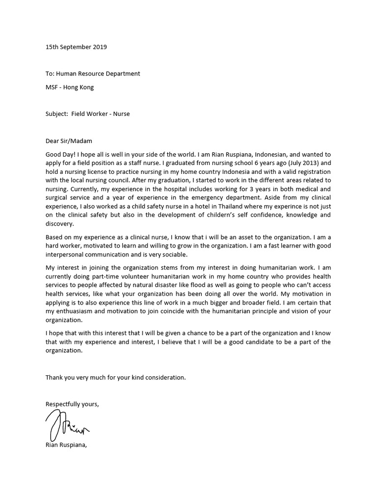 Motivation Letter To MSF Rian Ruspiana | PDF