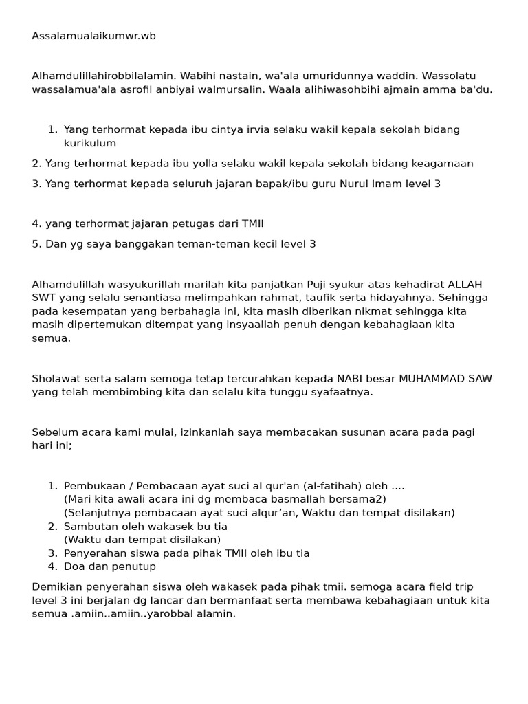 Teks MC Field Trip | PDF | Agama & Spiritualitas