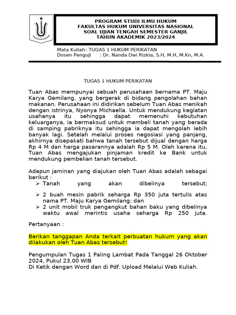 Tugas 1 Hukum Perikatan | PDF | Sains & Matematika