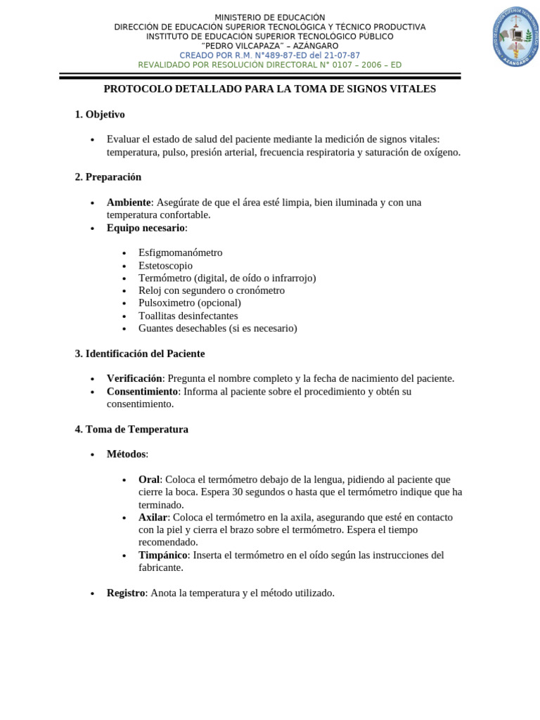 Protocolo Detallado para La Toma de Signos Vitales | PDF | Legumbres ...