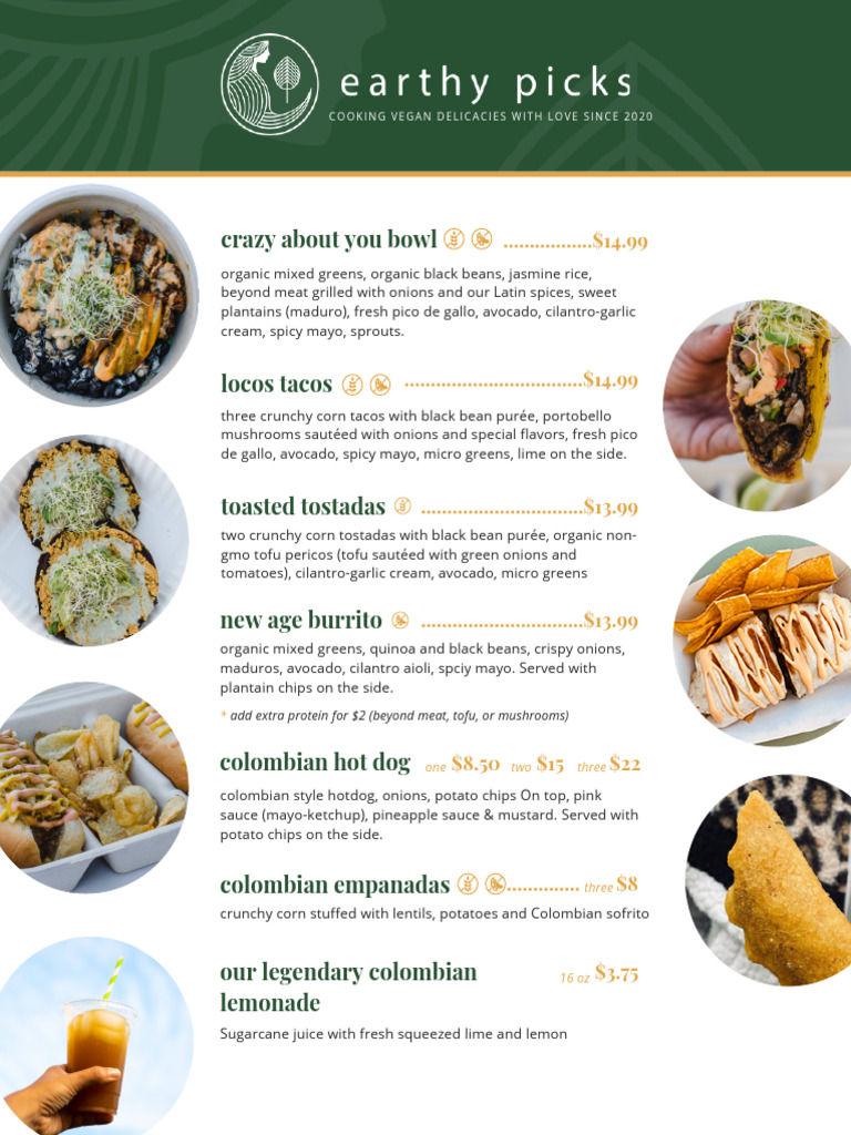 Earthy Picks Menu | PDF | Cooking, Food & Wine