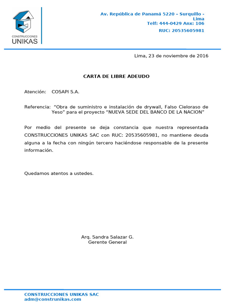 Carta Libre Adeudo | PDF