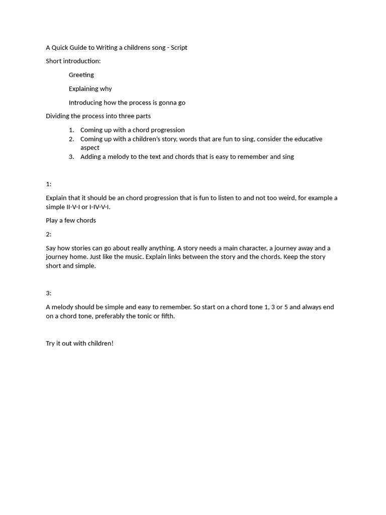Writing a Children's Song Guide | PDF | Language Arts & Discipline