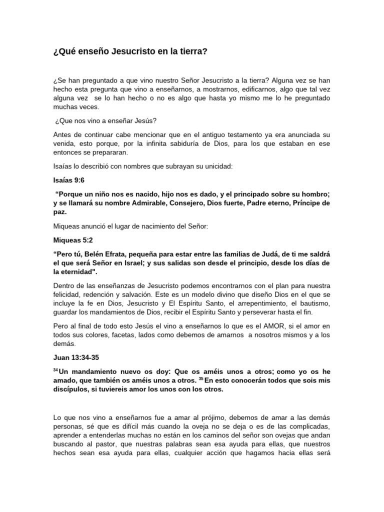 Que Enseño Jesus en La Tierra | PDF | Oración | Jesús