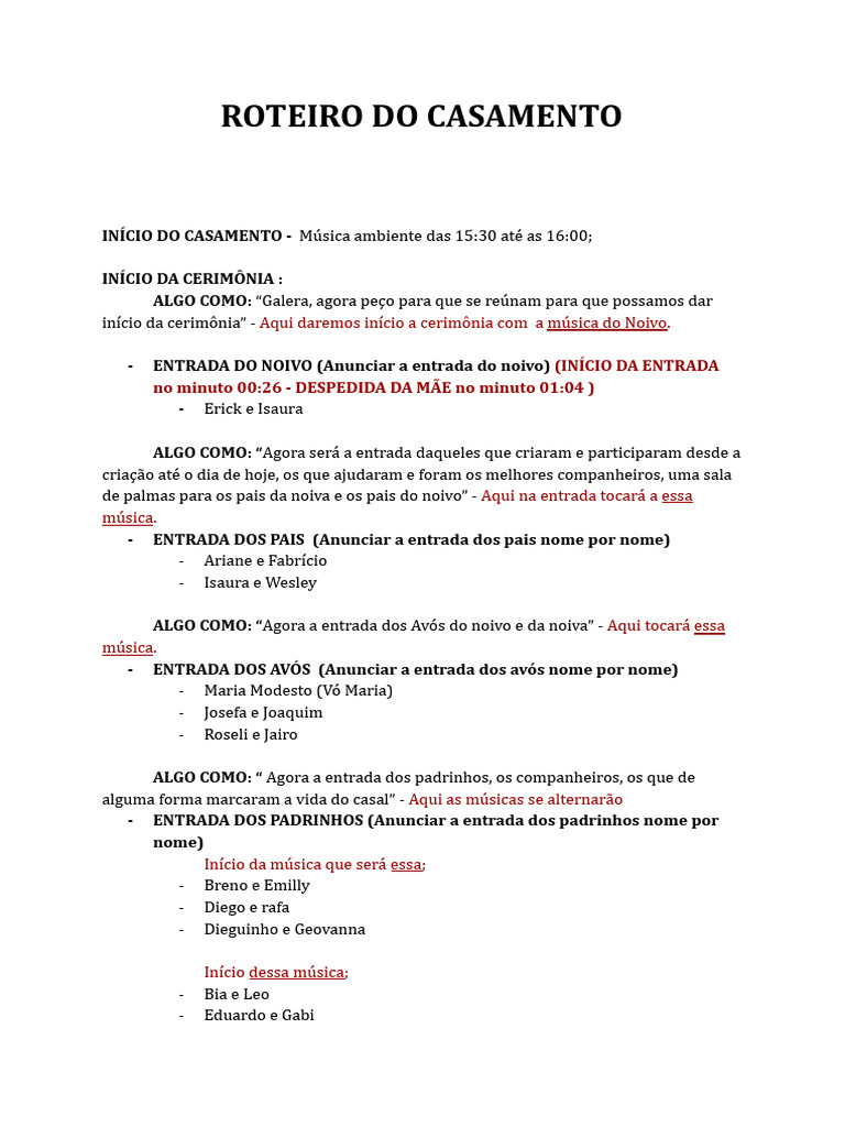 Roteiro Casamento | PDF