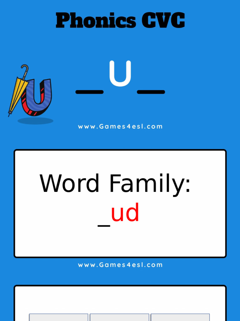 Phonics CVC Letter U Word Family Ud Up Us | PDF