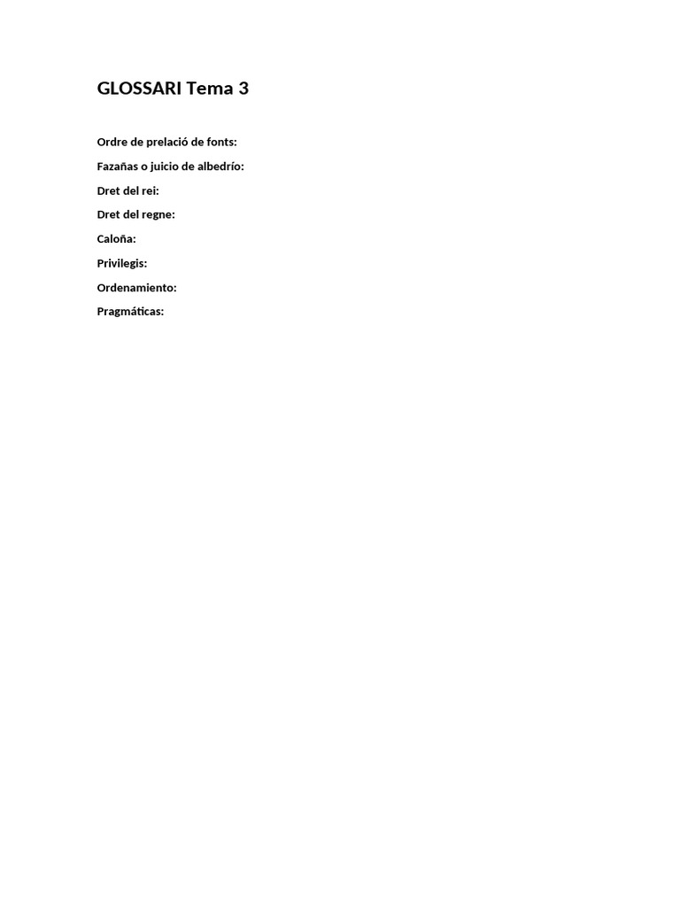 GLOSSARI Tema 3. Castella | PDF | Derecho