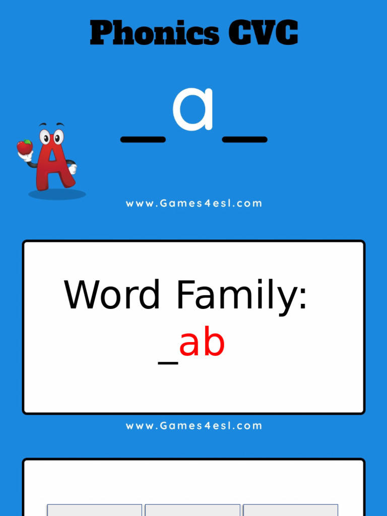 Phonics CVC Letter a Word Family Ab | PDF