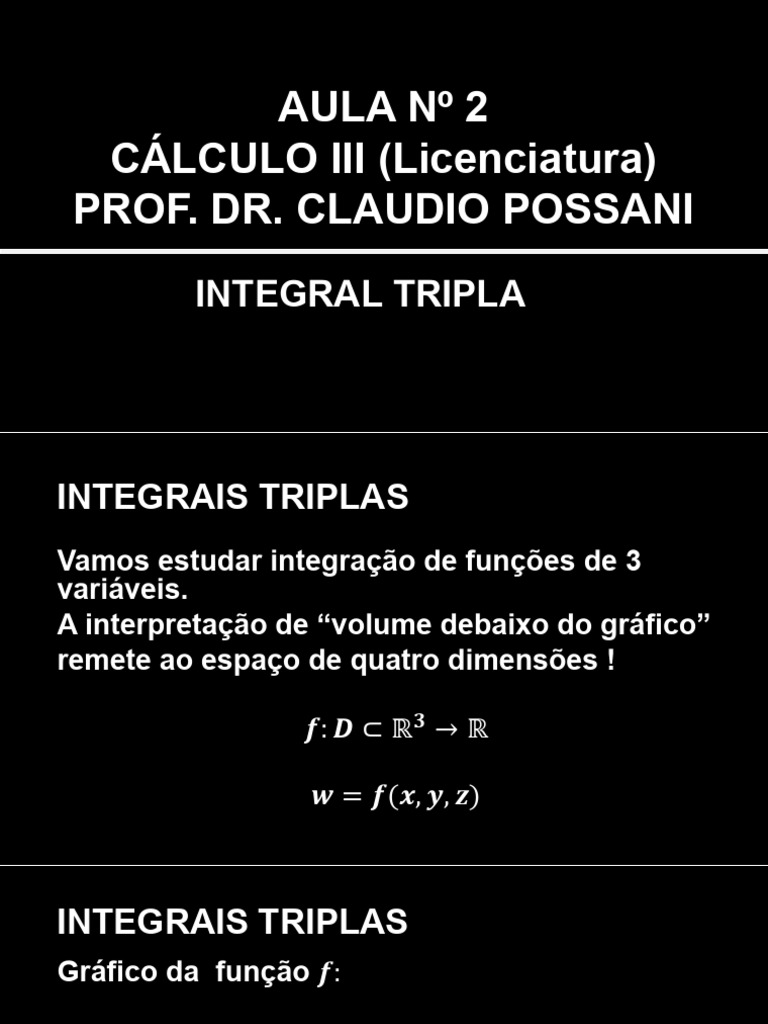 Videoaula 2 - Integral Tripla | PDF | Integrante | Cálculo