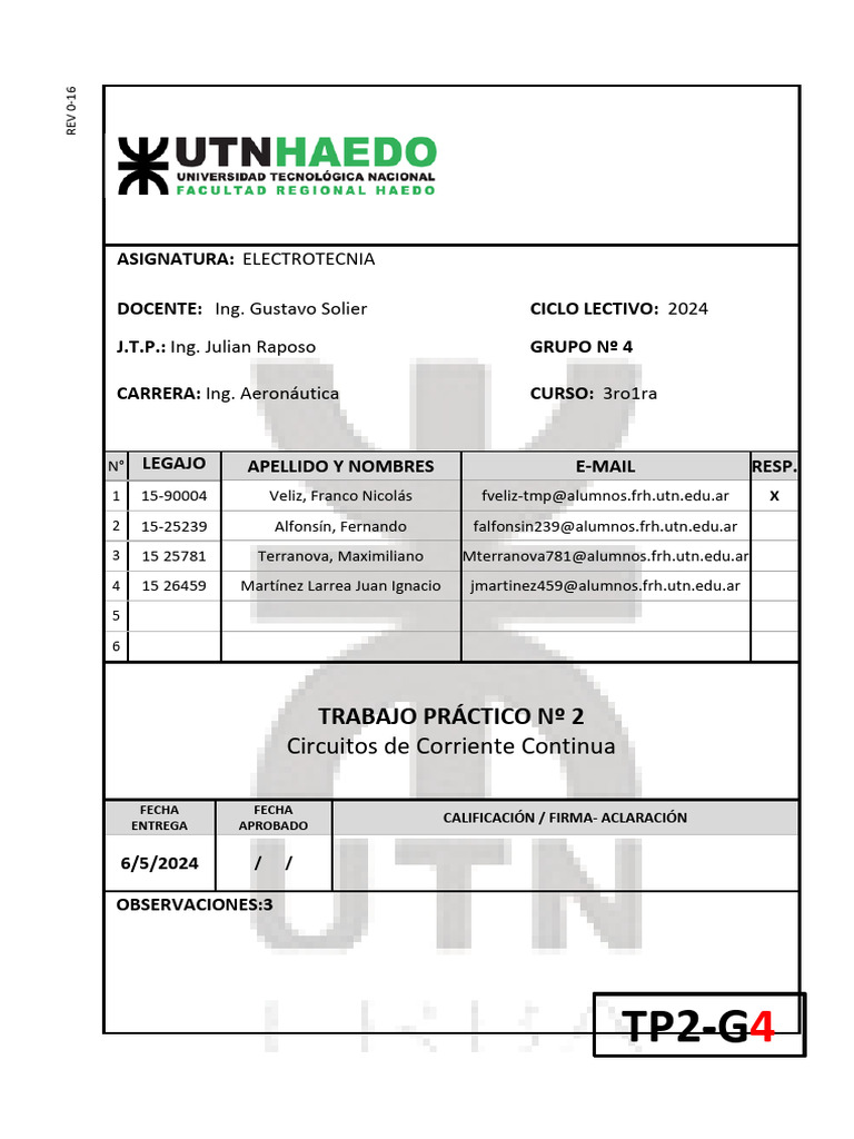 TP 2 - Circuitos CC Aeron 2024 - Correccion 2 | PDF | Resistencia Eléctrica y Conductancia | Red ...