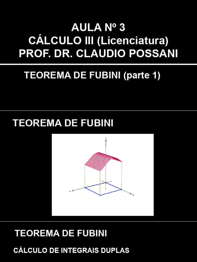 Videoaula 3 - Teorema de Fubini (Parte 1) | PDF | Integrante | Cálculo