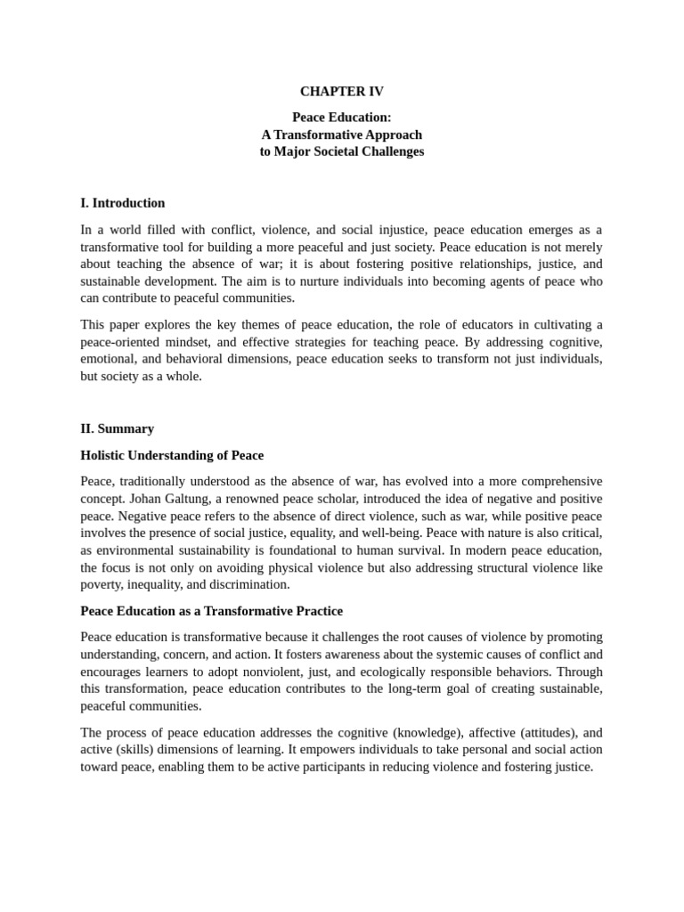 Chapter IV | PDF | Peace | Violence