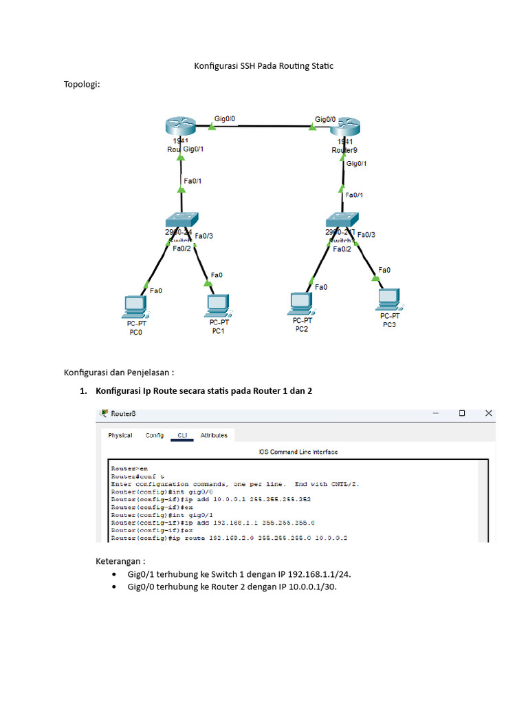 Konfigurasi SSH Pada Routing Static | PDF | Komputer | Teknologi & Rekayasa