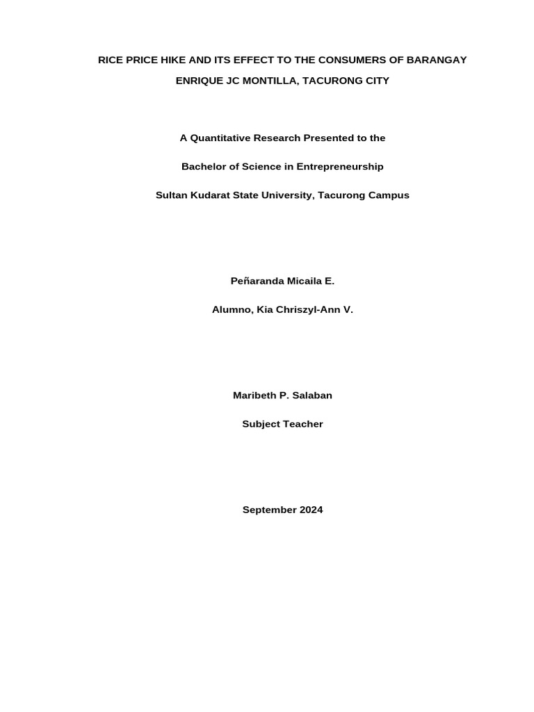 Rice Price Impact in Tacurong City | PDF | Rice | Food Security