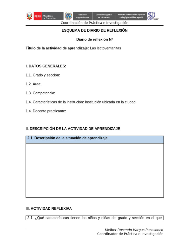 Esquema de Diario de Reflexión | PDF