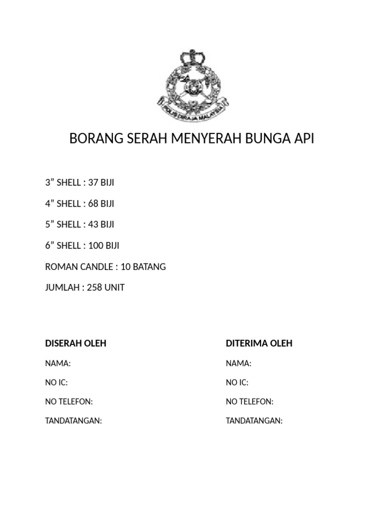 Borang Serah Menyerah Barang Kes Bunga Api | PDF | Agama & Spiritualitas
