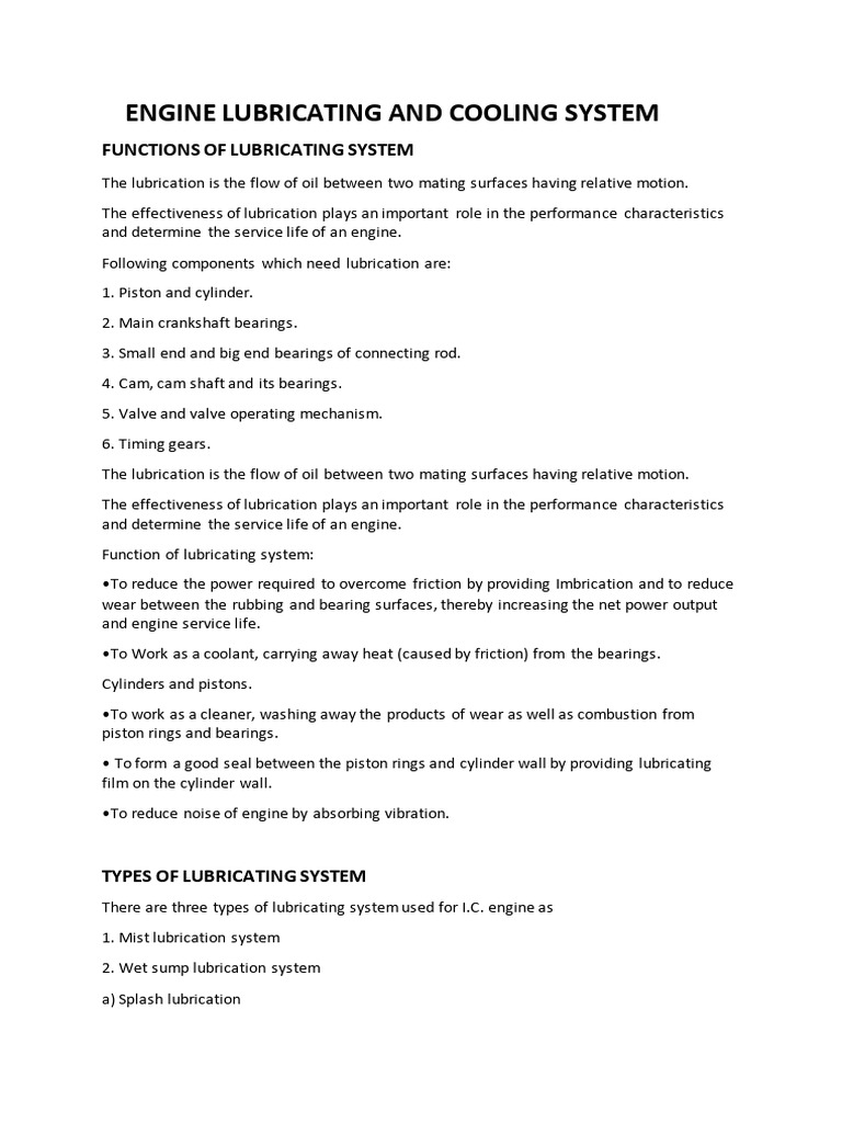 Engine Lubricating and Cooling | PDF | Internal Combustion Engine ...