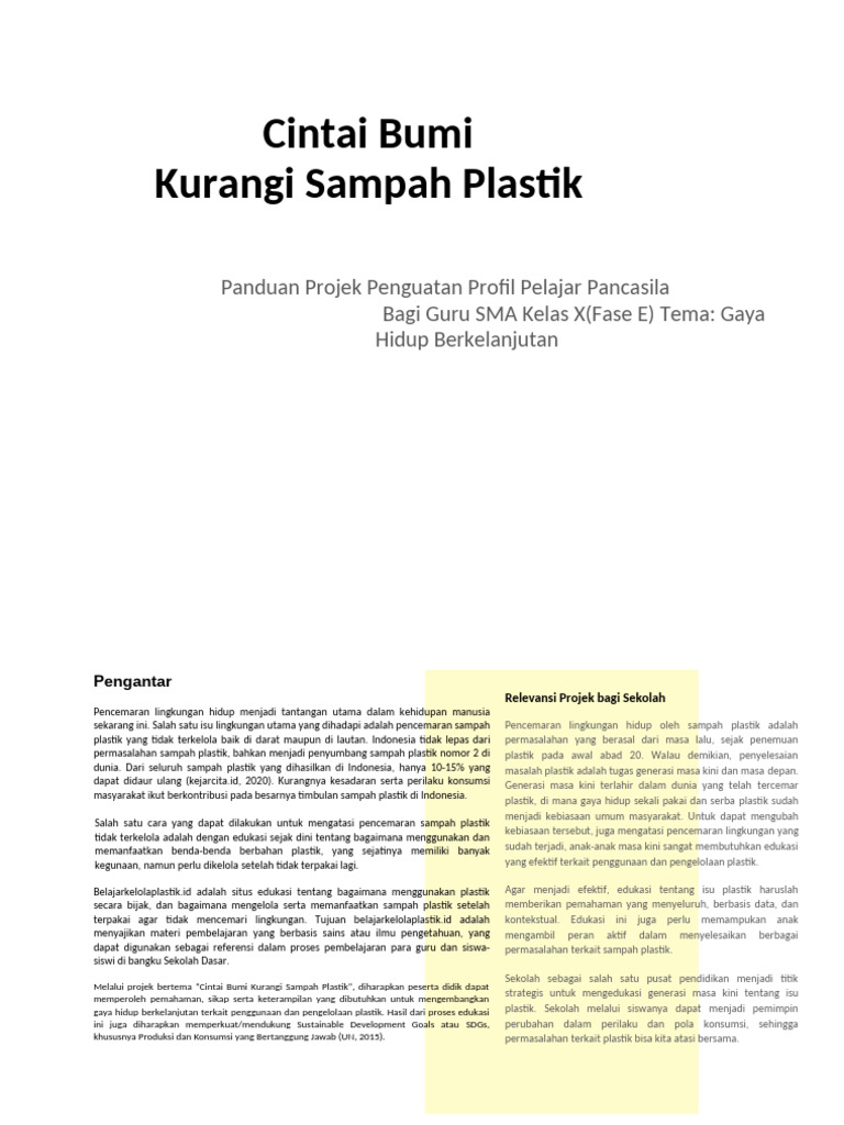 Modul Ajar Modul Projek - Gaya Hidup Berkelanjutan - Kelola Plastik ...