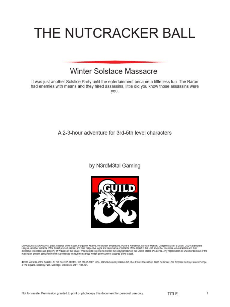 Nutcracker Ball, Winter Solstice Massacre | PDF | Wizards Of The Coast ...