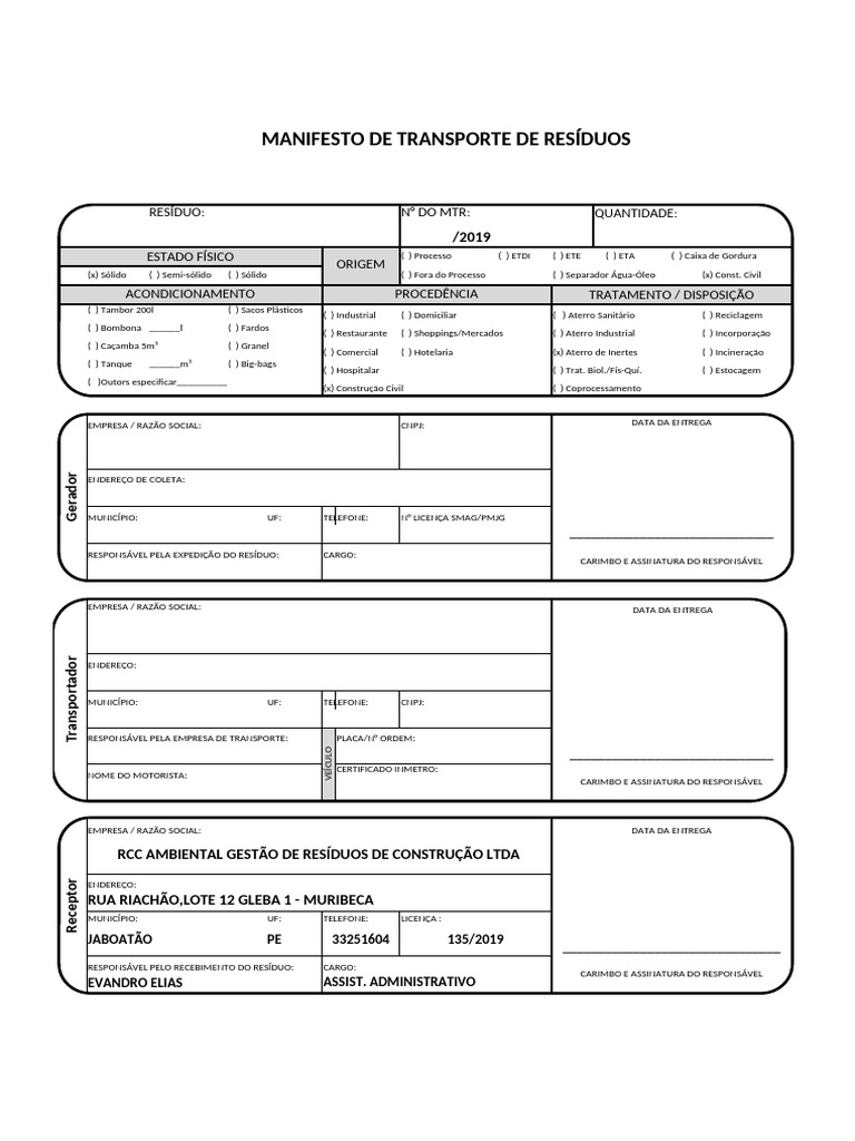 Mtr - Em Branco | PDF | Desperdício | Aterro
