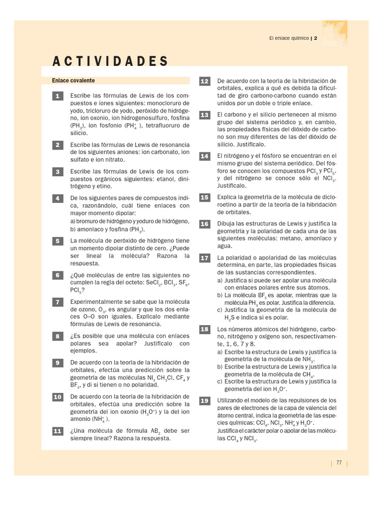 Ejercicios- El enlace químico. | PDF | Enlace químico | Compuestos químicos
