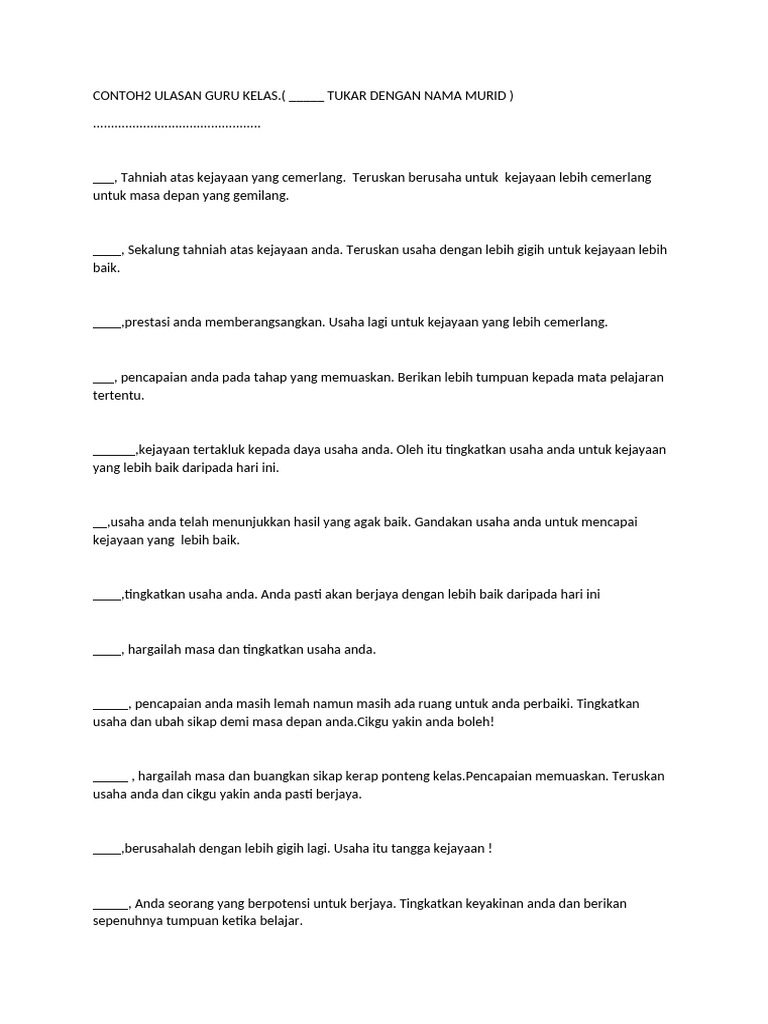 Contoh2 Ulasan Guru Kelas | PDF