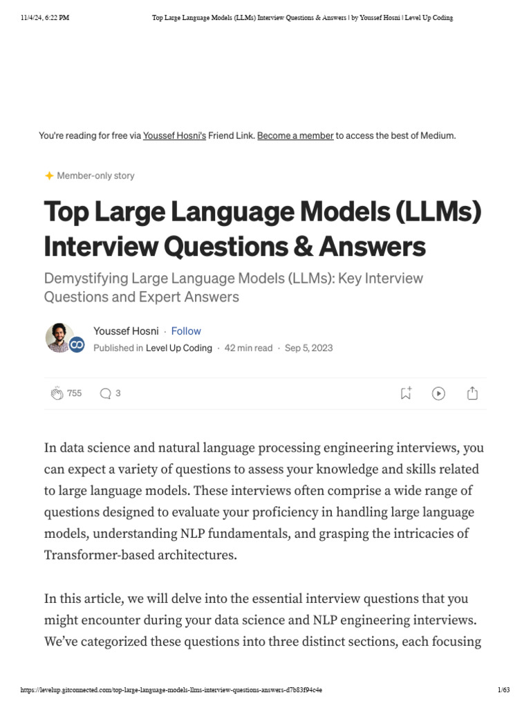 Top Large Language Models (LLMS) Interview Questions & Answers - by Youssef Hosni - Level Up ...