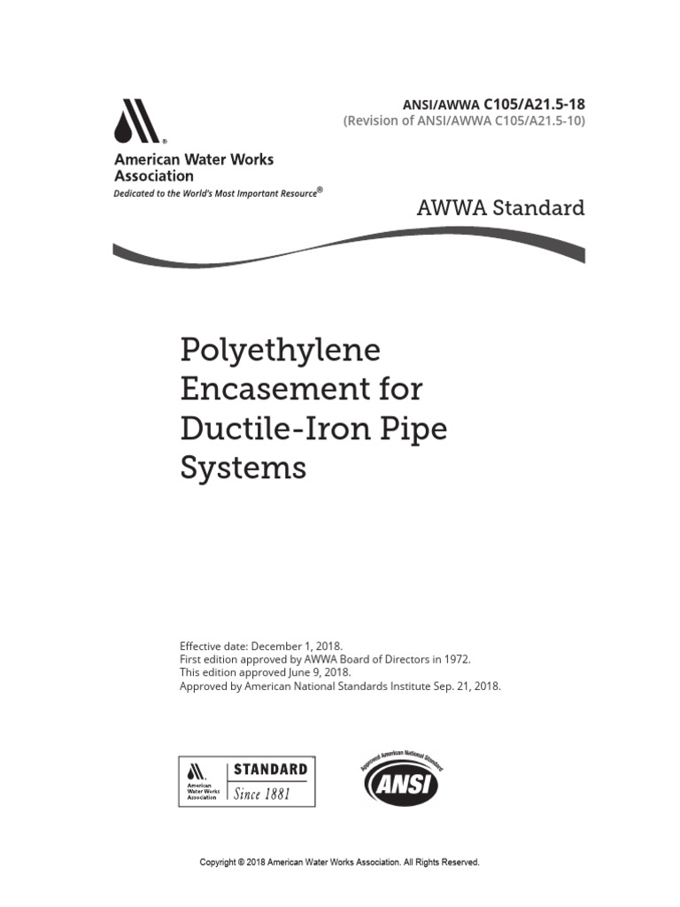 ANSI AWWA C105 A21.5-18 - Polyethylene Encasement For Ductile-Iron Pipe Systems | PDF | Pipe ...