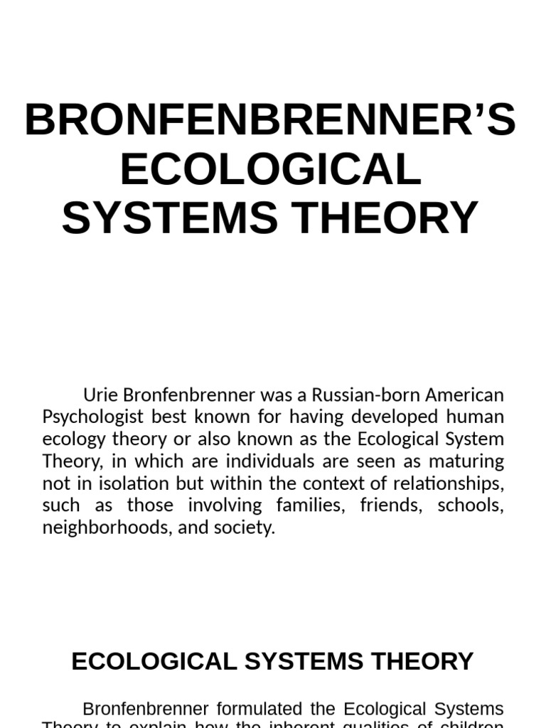 Bronfenbrenner Ecological System Theory | PDF | Ecology | Social Psychology
